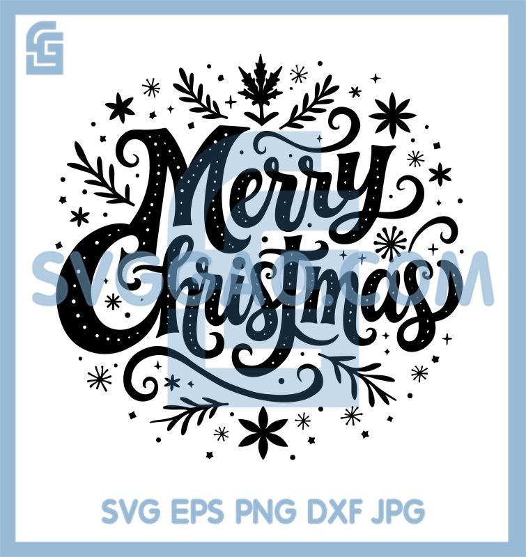 Merry Christmas Lettering Art SVG, Festive Decorative Design SVG