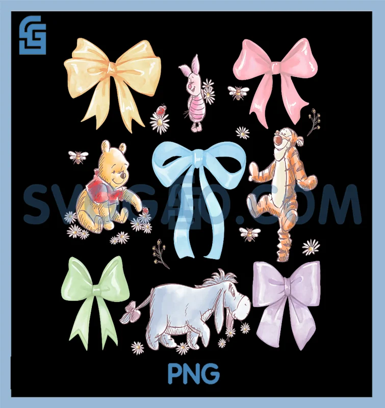 The Pooh Cute Group Shot Sketch Chest PNG, Disney Winnie PNG