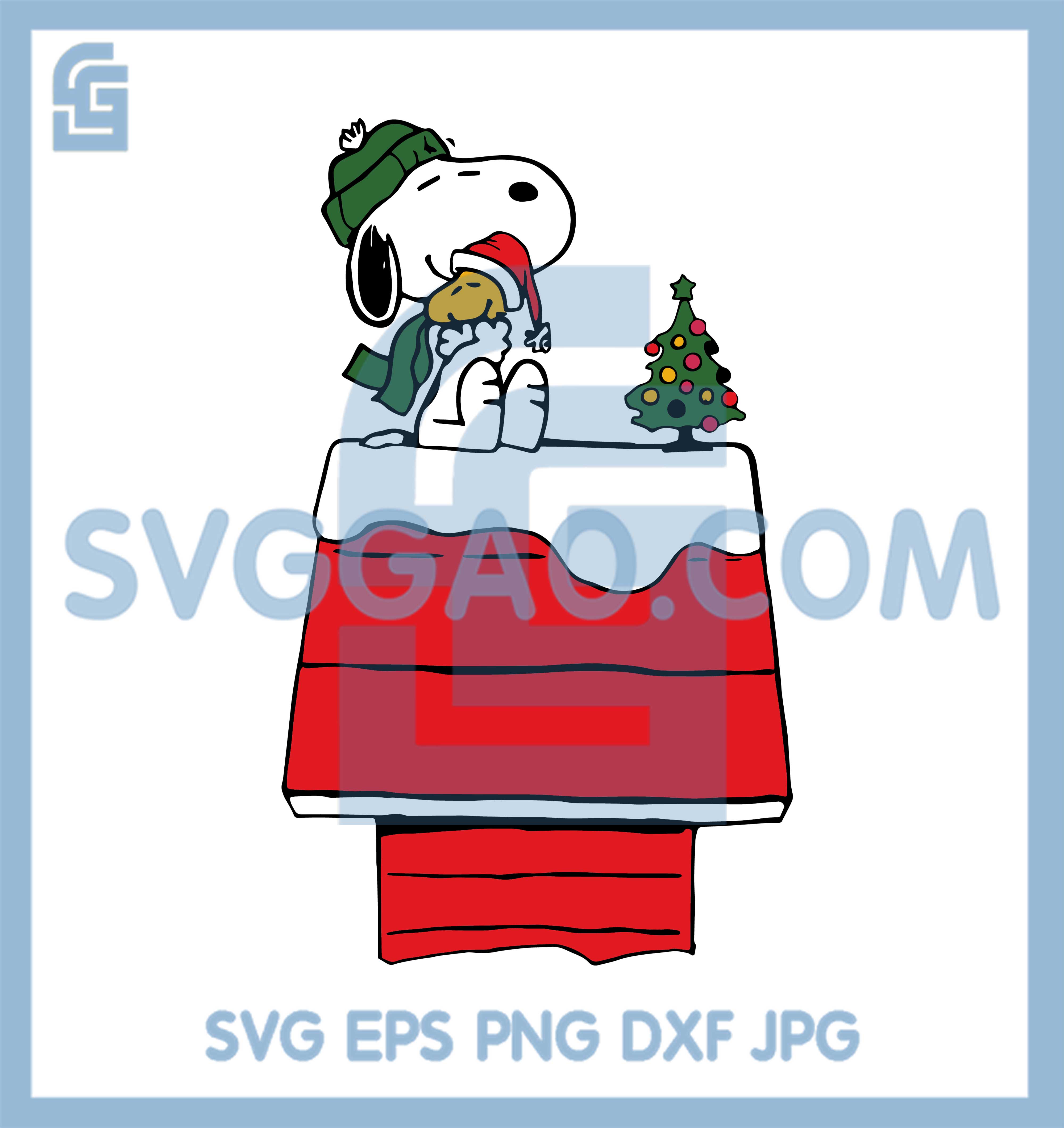 Snoopy Christmas House SVG, Cute Woodstock Holiday Tree Art SVG