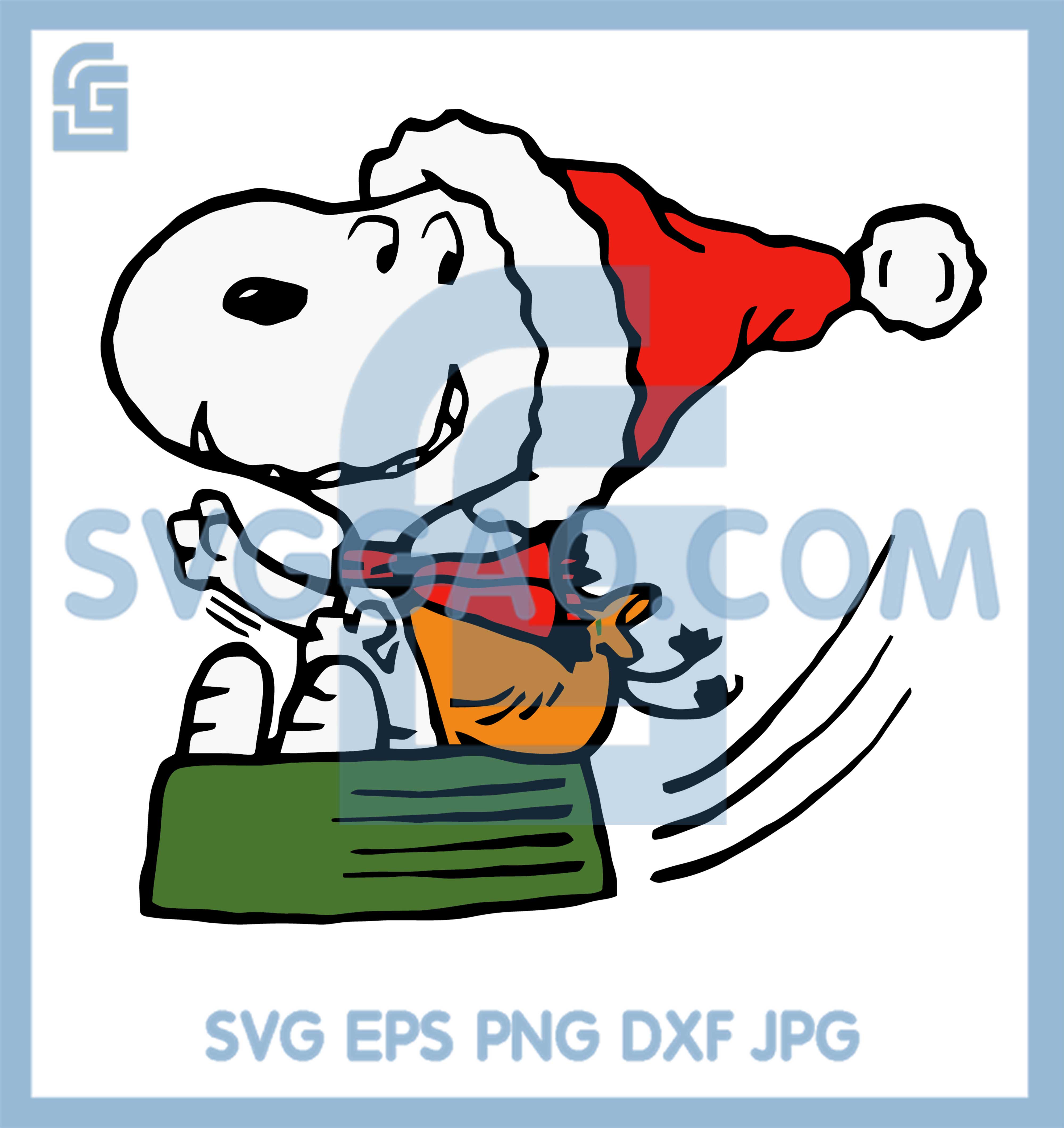 Snoopy Xmas Santa SVG, Cute Beagle Holding Gift Christmas SVG