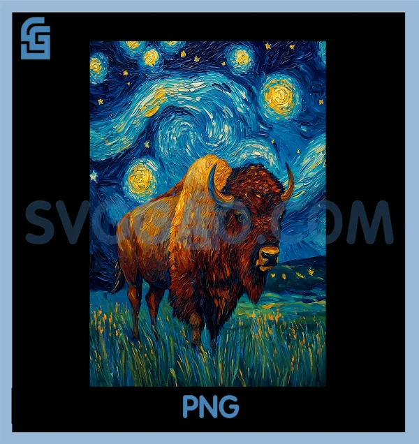 Bison Buffalo Van Gogh PNG, Style Starry Night Graphic PNG – SVGGAO