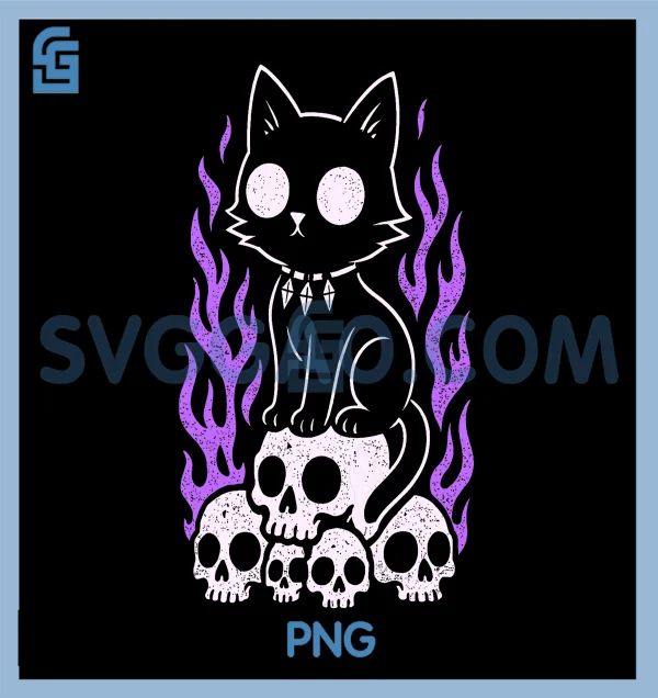 Cat Kitty Skulls Creepy PNG, Cute Kawaii Pastel Goth Purple Flame PNG ...