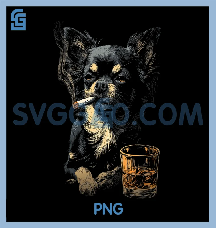 Chihuahua Smoking Cigarette Whisky PNG, Funny Dog PNG