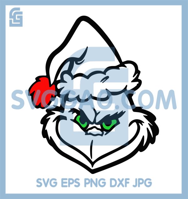 Evil Grinch Christmas SVG, Santa Hat Grinch Face Sketch SVG