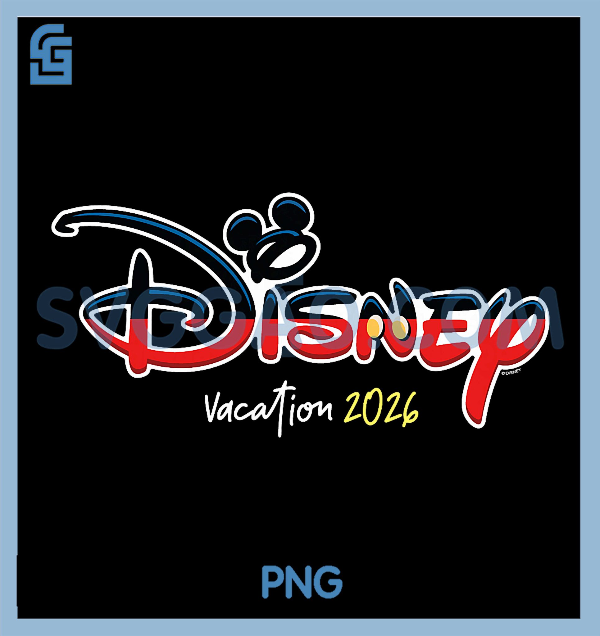 Disney Vacation 2026 Trip PNG, Disney Mickey Mouse Script Logo PNG