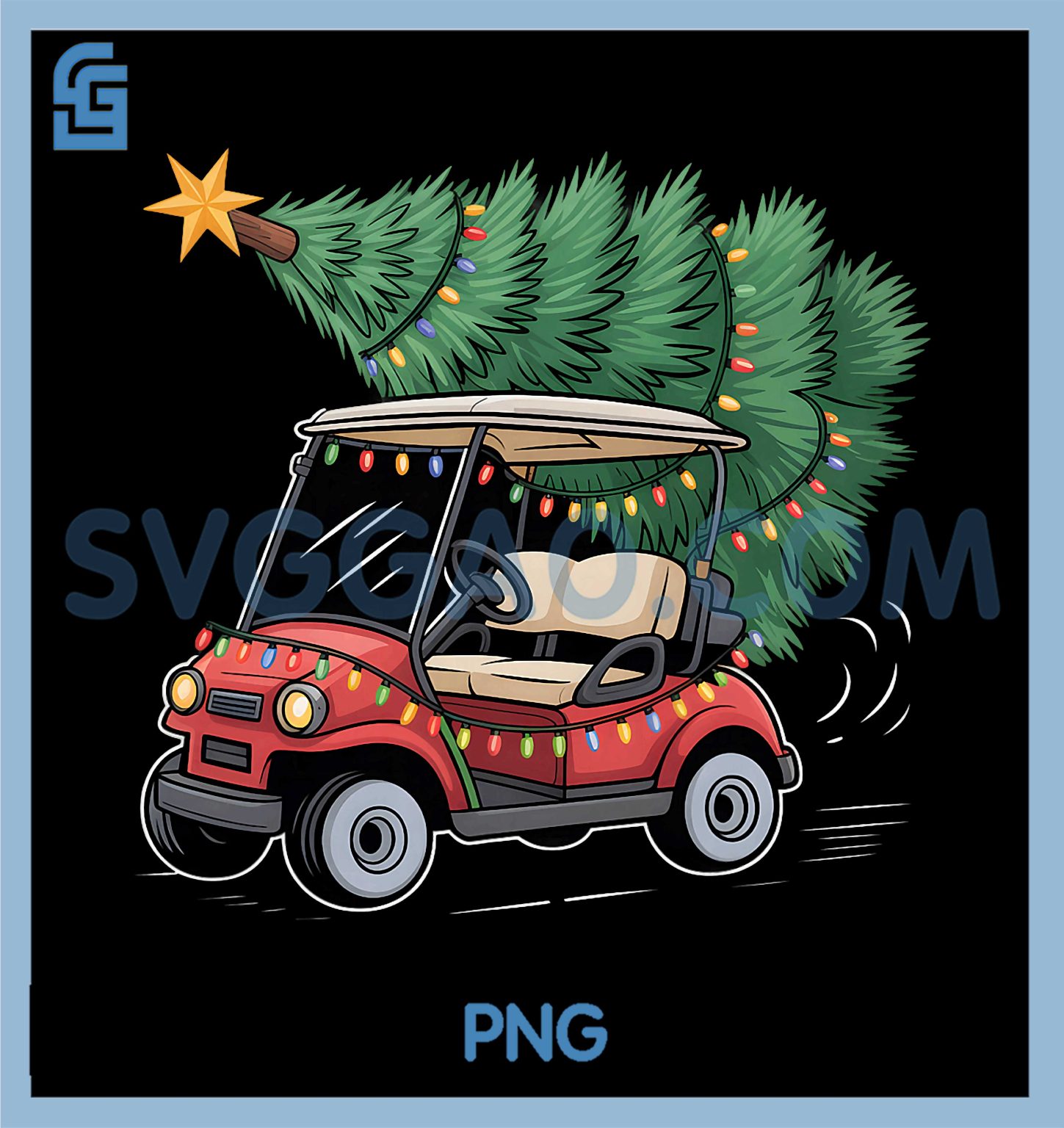 Golf Cart Christmas Tree PNG, Lights Holiday Golf PNG – SVGGAO