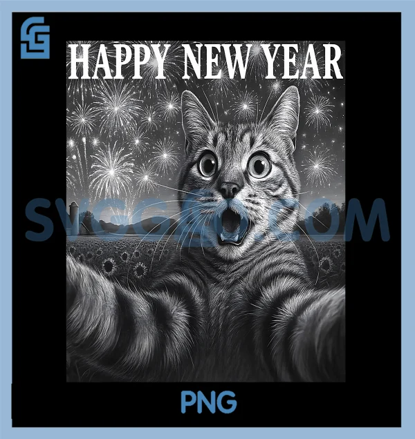 Cat Selfie With Firework PNG, Funny Cat Happy New Year PNG – SVGGAO