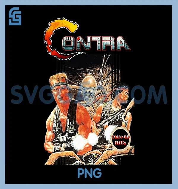 Contra Box Art Retro PNG, Arcade Gamer Classic 80s Battle Scene PNG ...