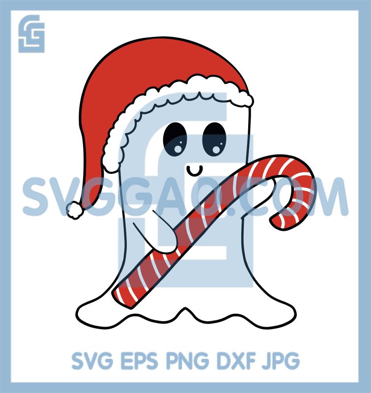 Christmas Ghost Holding Candy Cane SVG, Cute Santa Hat Ghost SVG – SVGGAO