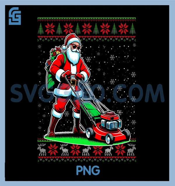 Santa Claus Mowing PNG, Lawn Ugly Christmas PNG – SVGGAO
