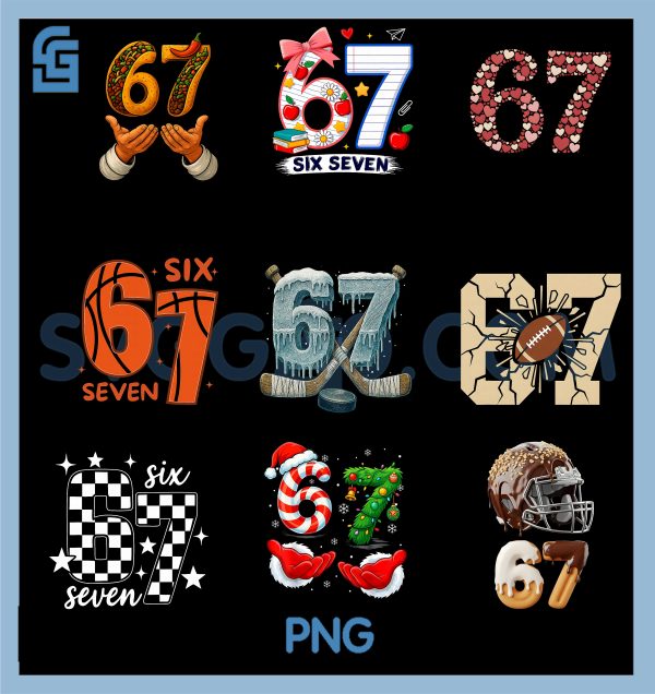 67 Six Seven Sports PNG Bundle, Football Hockey Number Art PNG Bundle ...