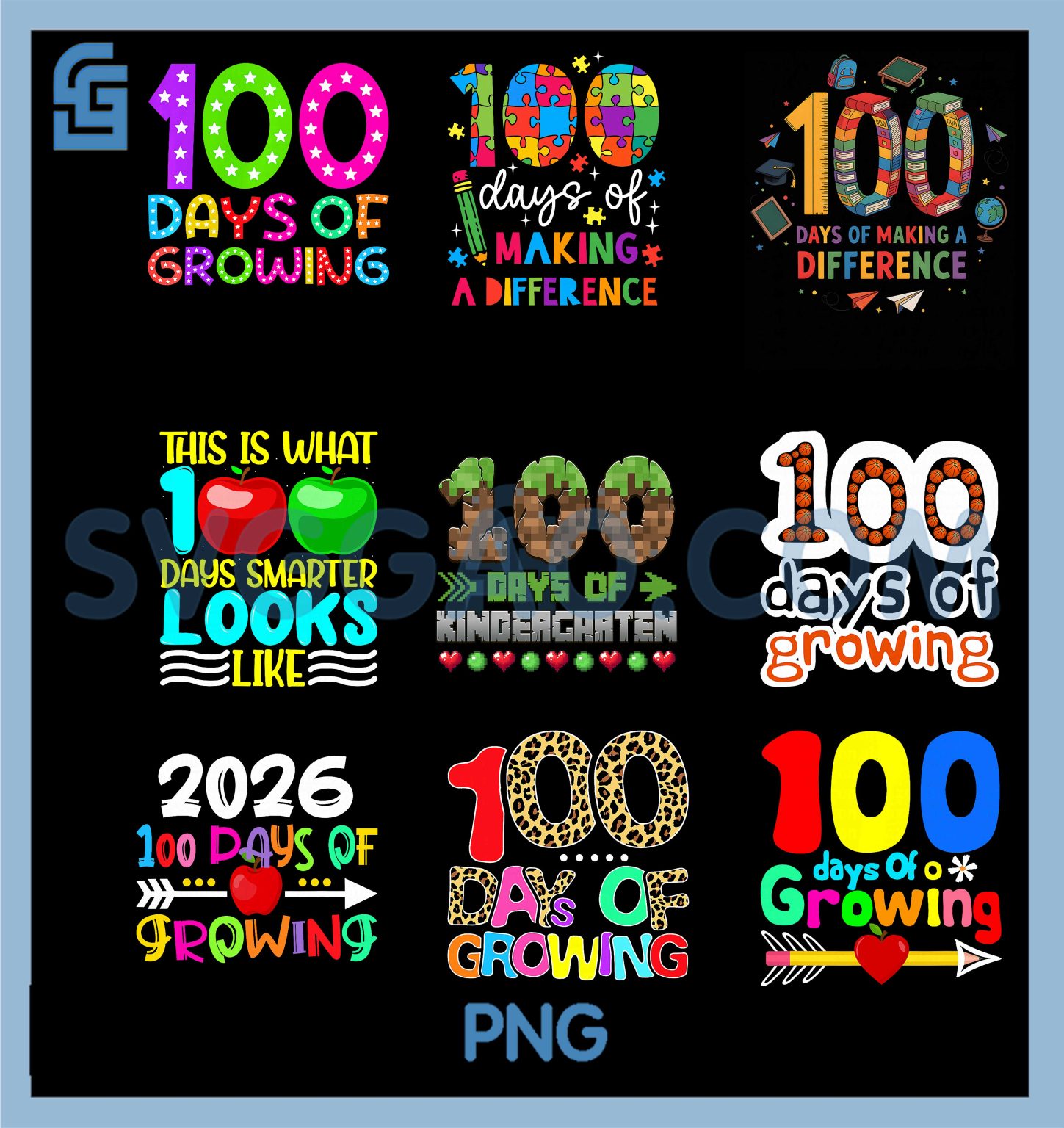 100 Days of Growing PNG Bundle, 100th Day of School PNG – SVGGAO