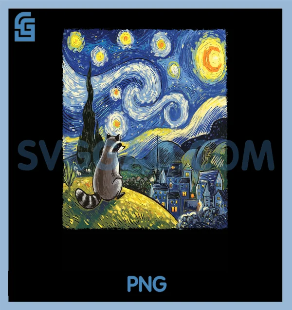 Raccoon Starry Night PNG, Van Gogh Racoon PNG – SVGGAO