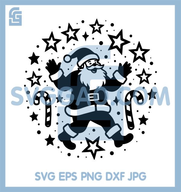 Dancing Santa With Candy Cane SVG, Christmas Star Circle Line SVG – SVGGAO