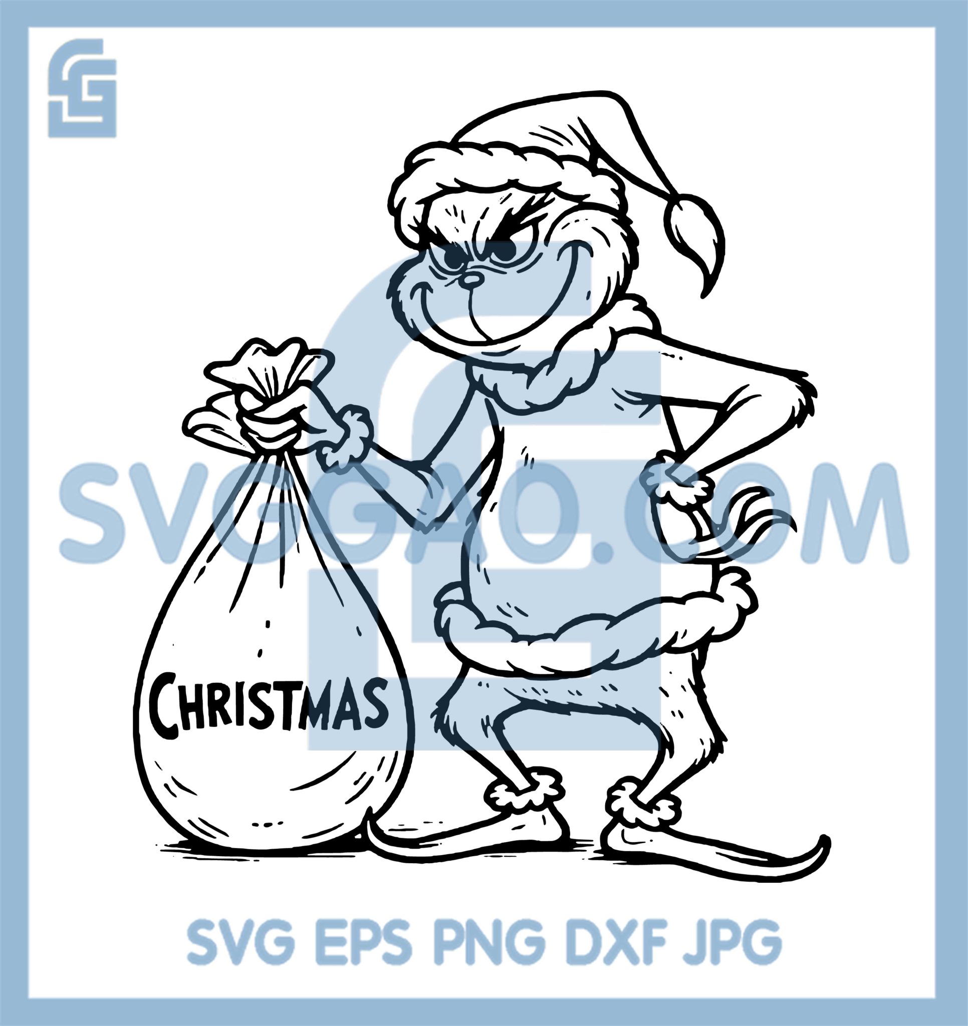 Grinch Inspired Christmas Thief SVG, Santa Hat Line Art Drawing SVG ...
