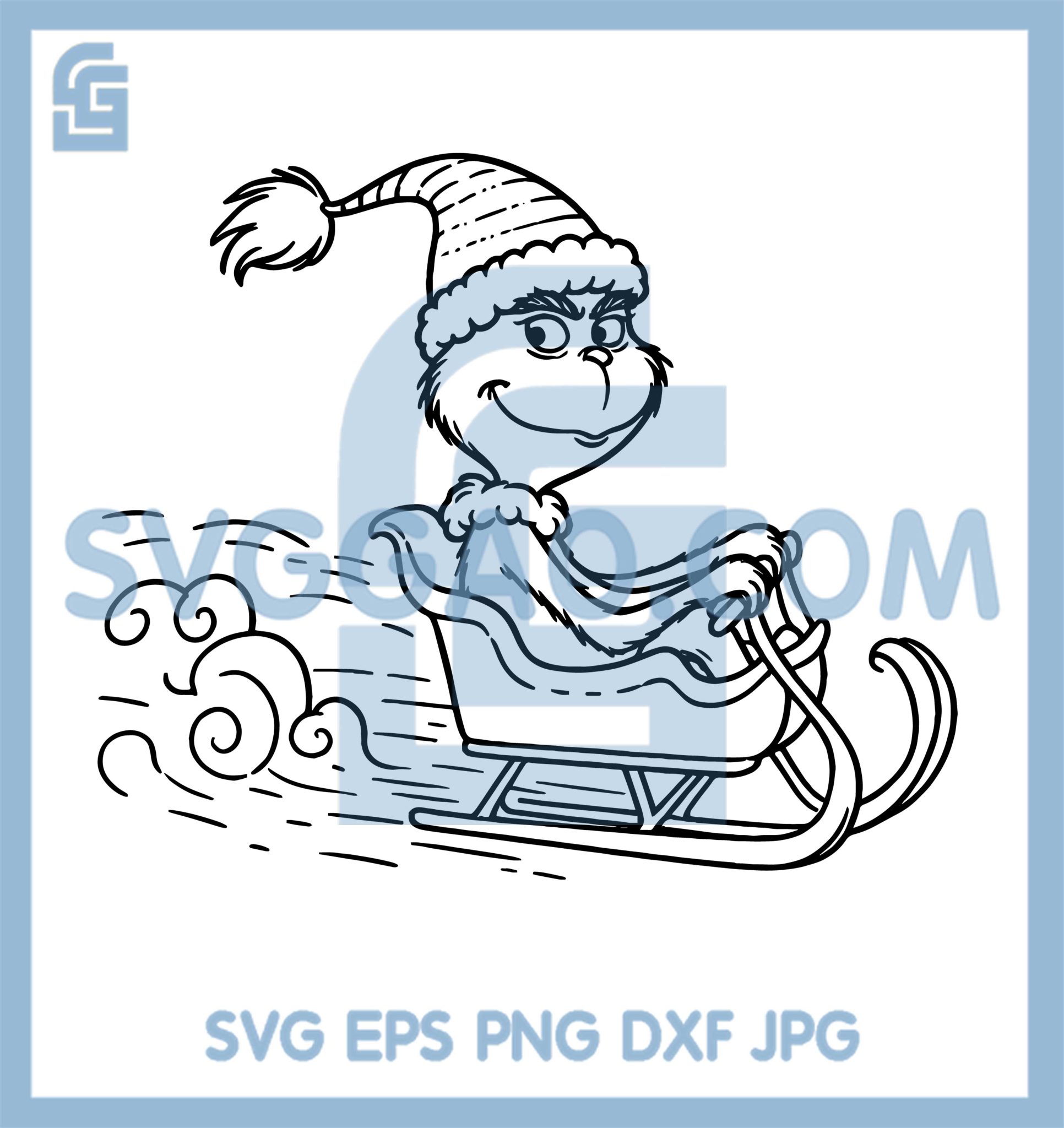 Grinch Sleigh Line Art SVG, Christmas Outline Character SVG – SVGGAO