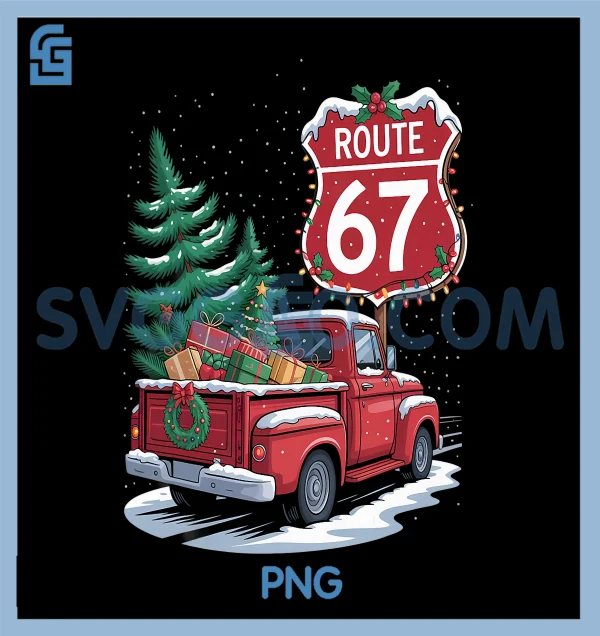 Route 67 Christmas Truck PNG, Retro Holiday Road Sign Design PNG
