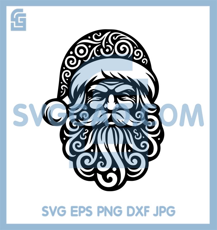 Patterned Santa Face SVG, Ornamental Christmas Santa Head SVG – SVGGAO