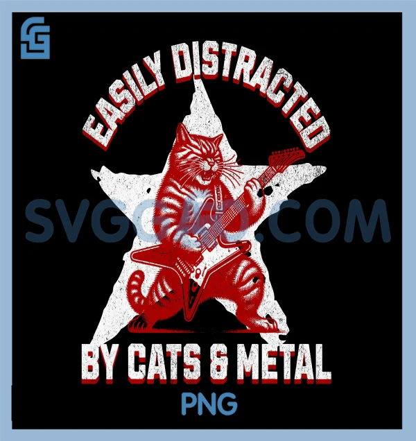 Metal Guitar Cat Rock Star PNG, Funny Metalhead Cat PNG – SVGGAO