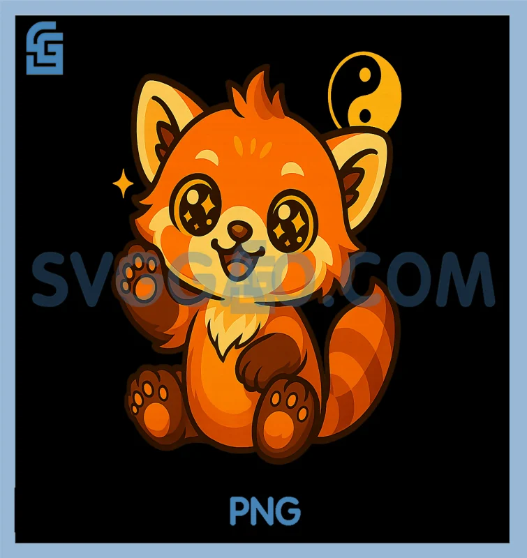 Chibi Red Panda With Stars PNG, Cute Cartoon Animal Illustration PNG