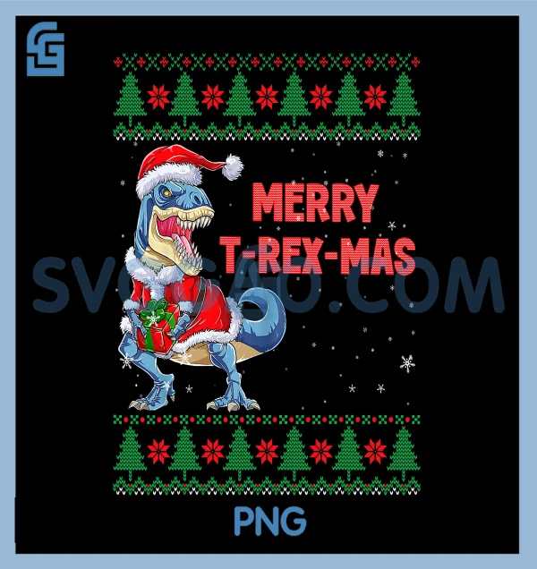 Dinosaur Merry T-rex-mas PNG, Christmas Ugly Santa Squad PNG