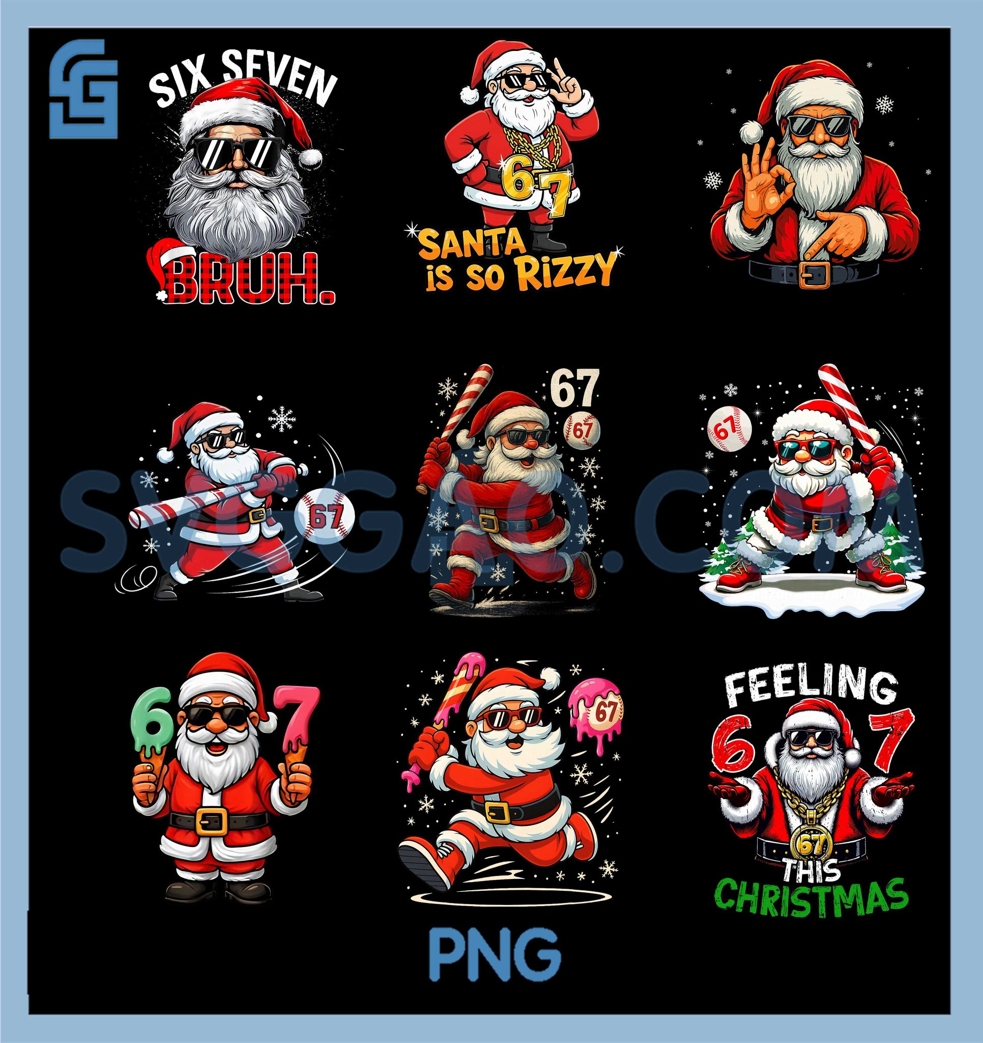 Santa 67 Christmas Clipart PNG Bundle, Funny Cool Santa Bundle PNG – SVGGAO